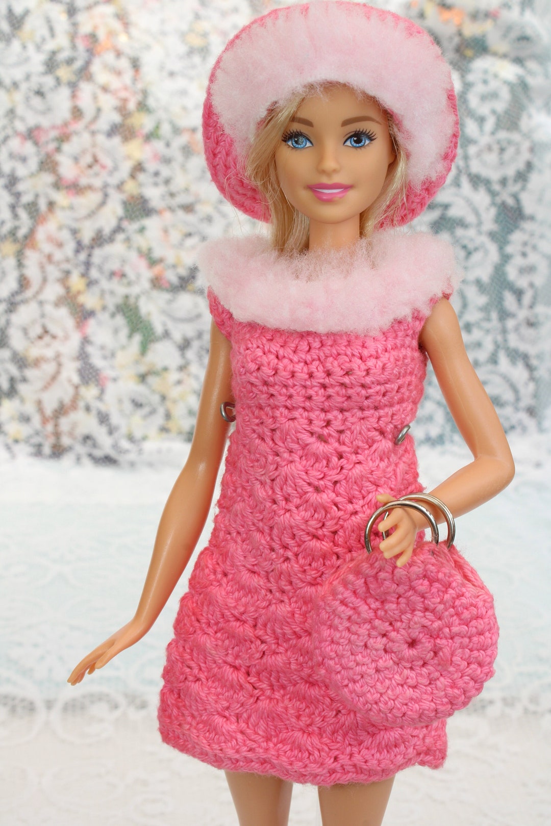 Modern Barbie Doll in Pink Crochet Dress and Hat With Fur Trim - Etsy