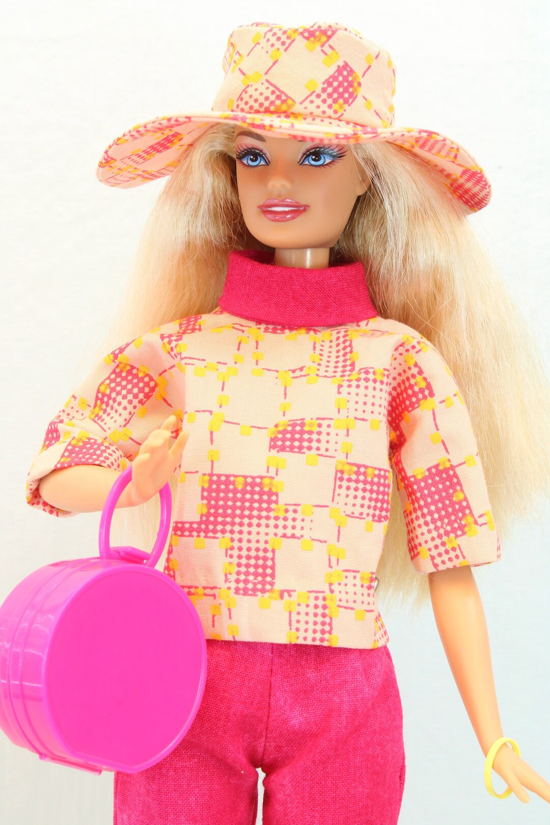 Modern Barbie Doll in Pink Geometric Print With Hat - Etsy