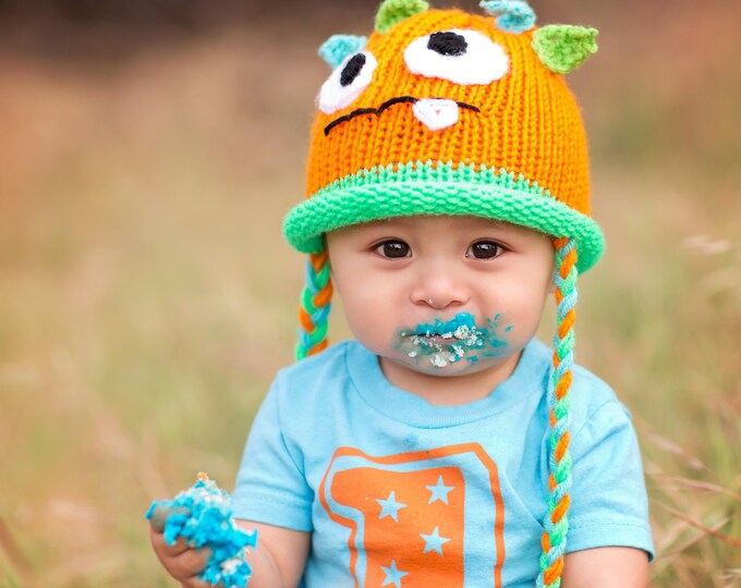 Crochet Monster Hat, Newborn Monster Hat, Newborn Crochet Hat Baby Boy ...