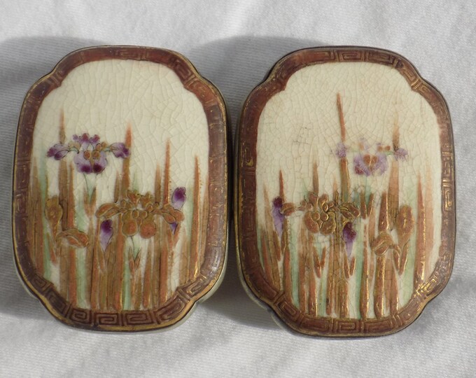 Antique Satsuma Belt Buckle Set, 19th Century Japanese Porcelain ...