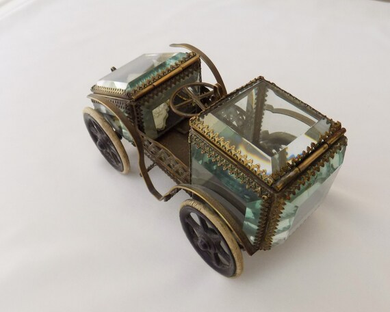 Antique French Beveled Glass Motor Car, Vitrine Caske… - Gem