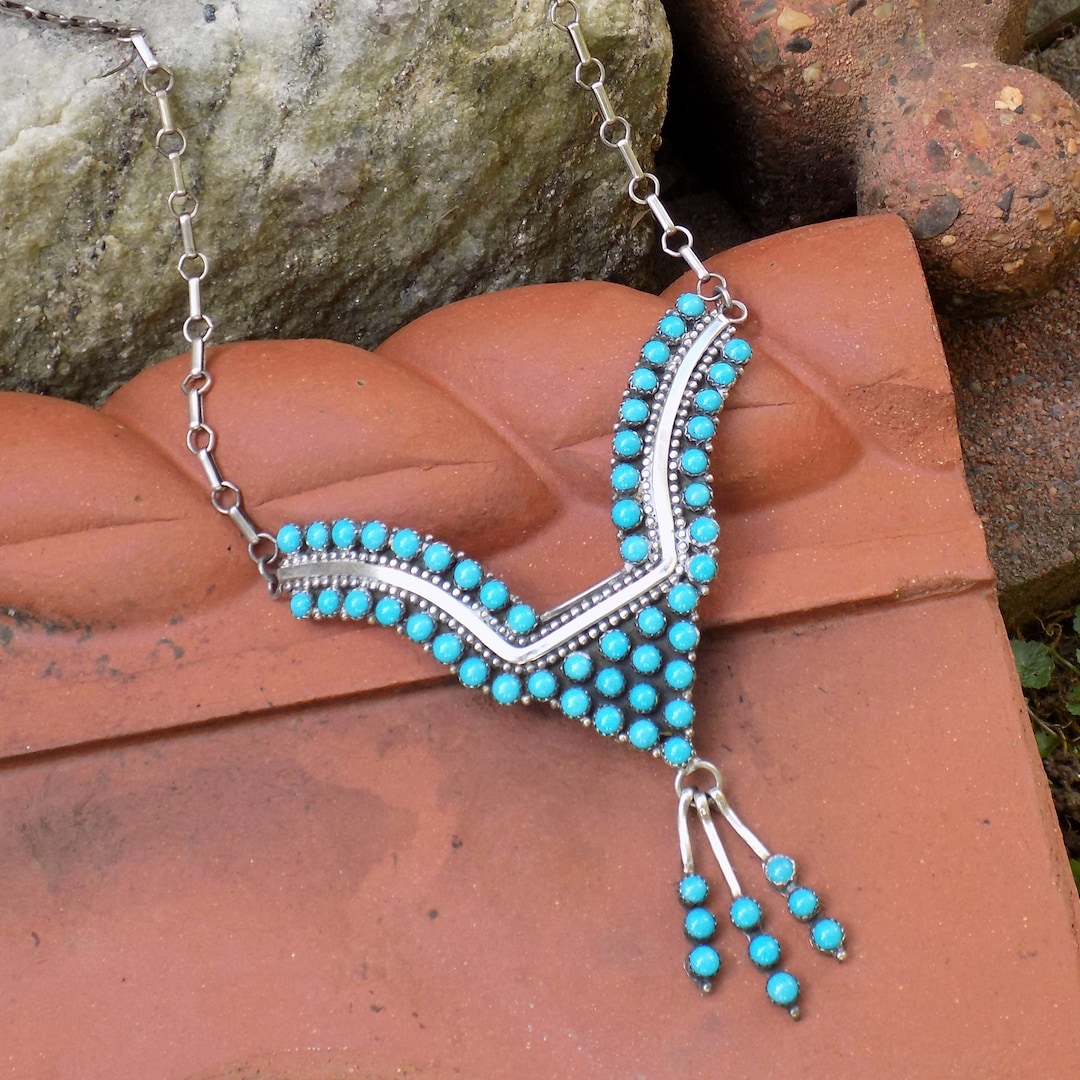 Vintage Bea Tom Navajo Turquoise Necklace, Rare Design Statement ...