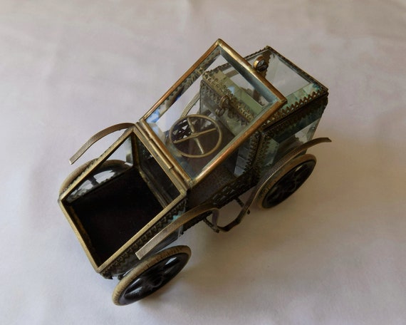 Antique French Beveled Glass Motor Car, Vitrine Caske… - Gem
