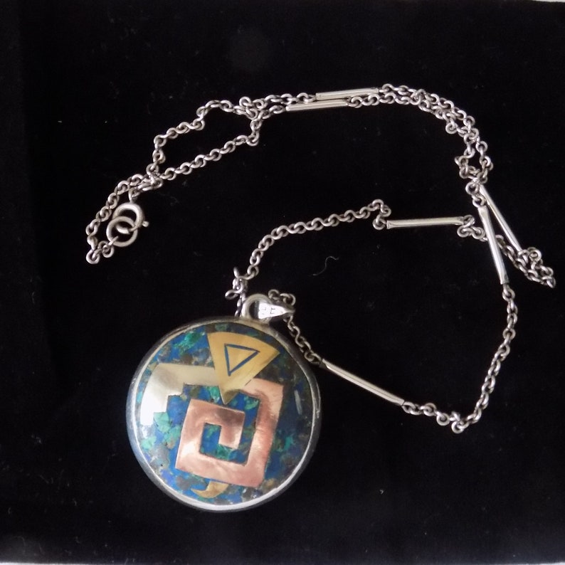 Vintage Aztec Sterling Silver Pendant Necklace Mixed Metals - Etsy