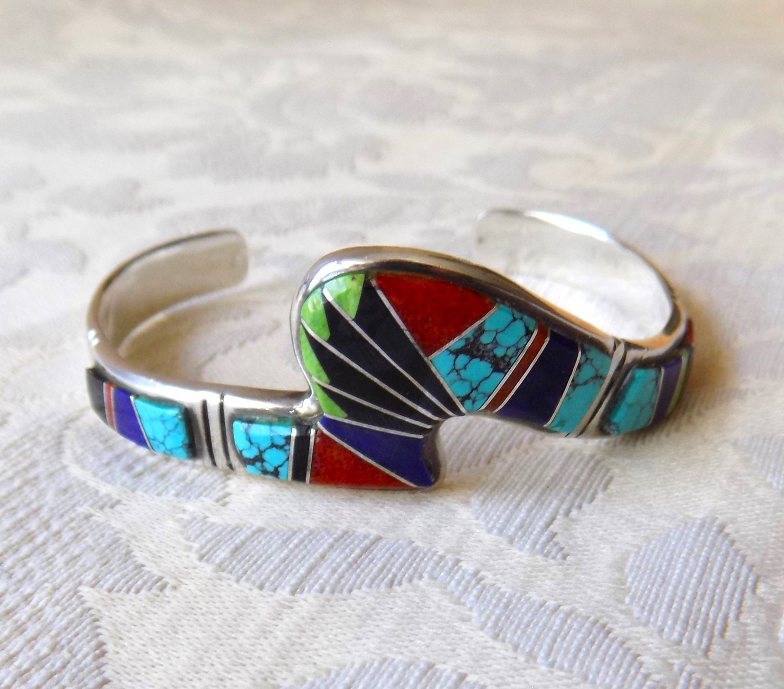 Calvin Begay Inlay Cuff Bracelet, Vintage Handmade Navajo Multi ...