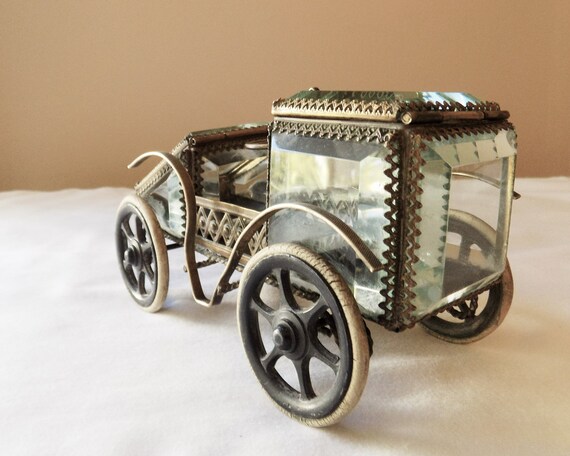 Antique French Beveled Glass Motor Car, Vitrine Caske… - Gem
