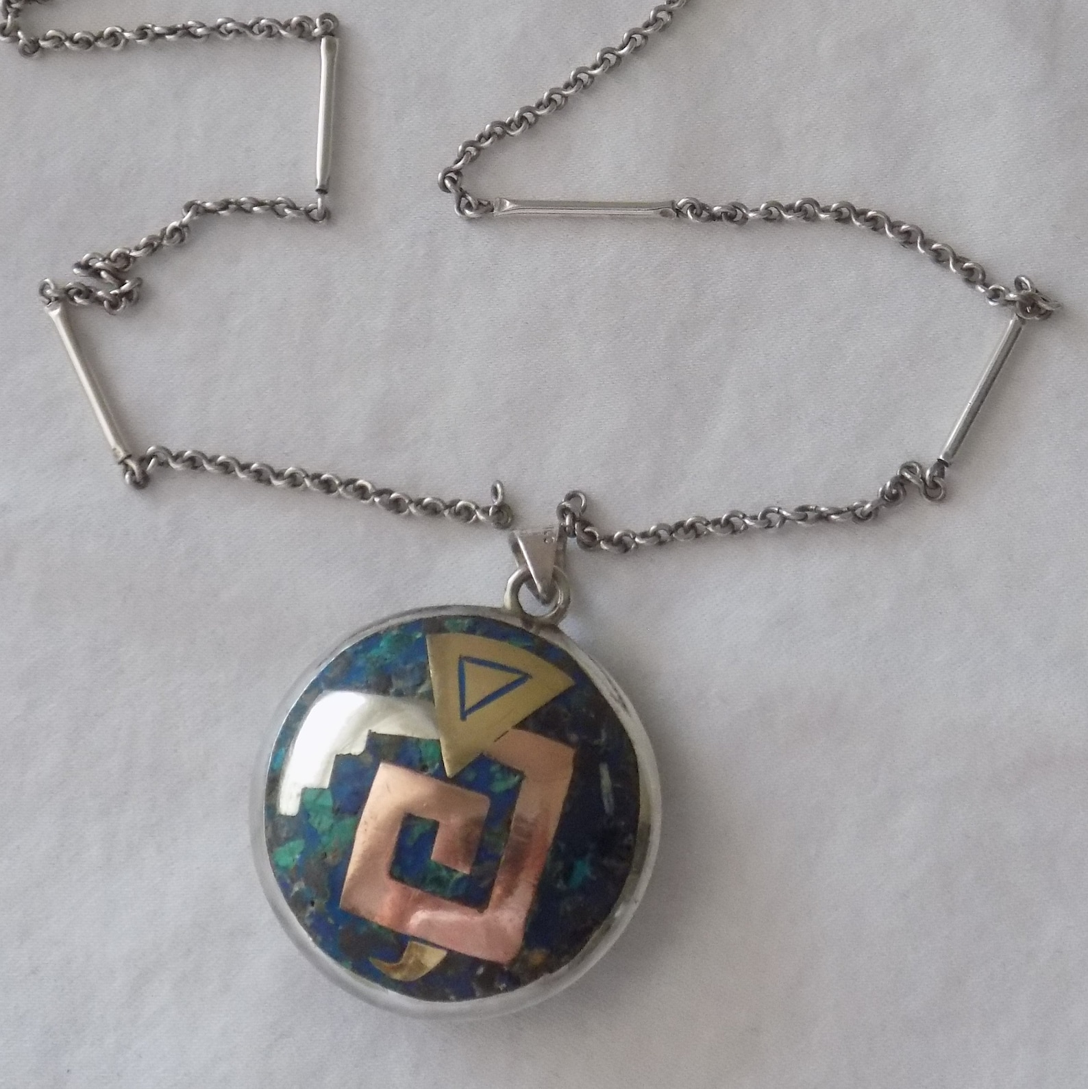 Vintage Aztec Sterling Silver Pendant Necklace, Mixed Metals 'metales ...