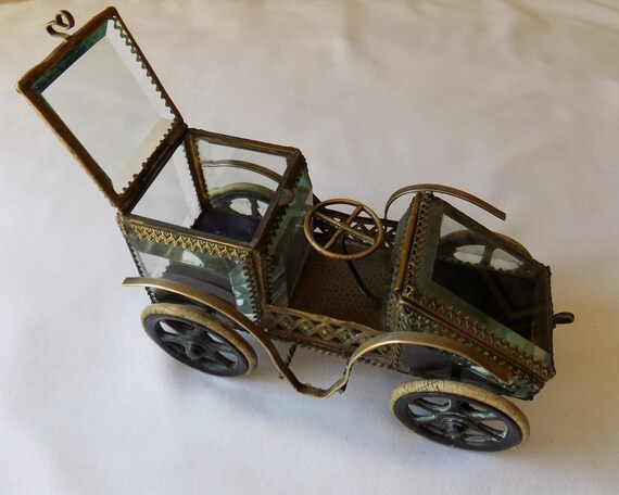 Antique French Beveled Glass Motor Car, Vitrine Caske… - Gem