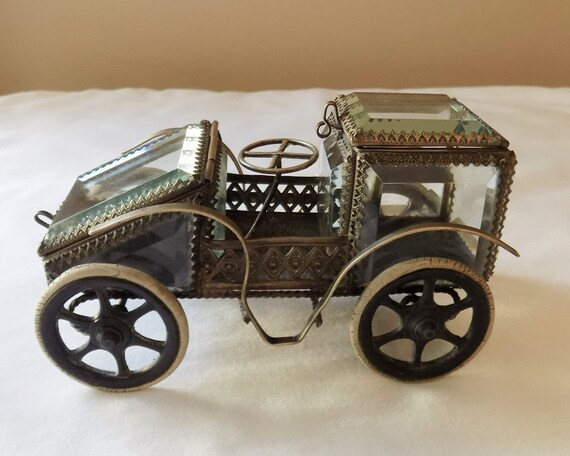 Antique French Beveled Glass Motor Car, Vitrine Caske… - Gem