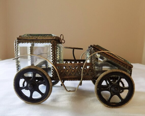 Antique French Beveled Glass Motor Car, Vitrine Caske… - Gem