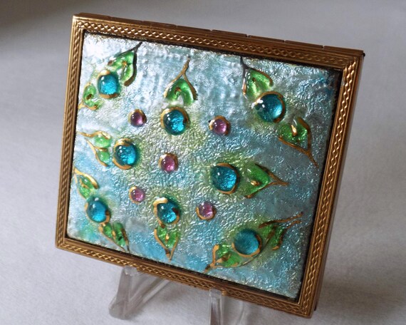 Fused Glass Jeweled Enamel Compact, in the Style of A… - Gem