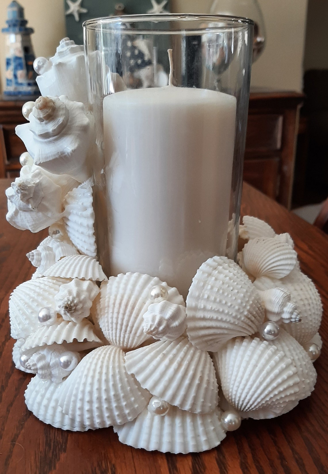 SALE Wedding Centerpiece White Shell Wreath With Candle - Etsy