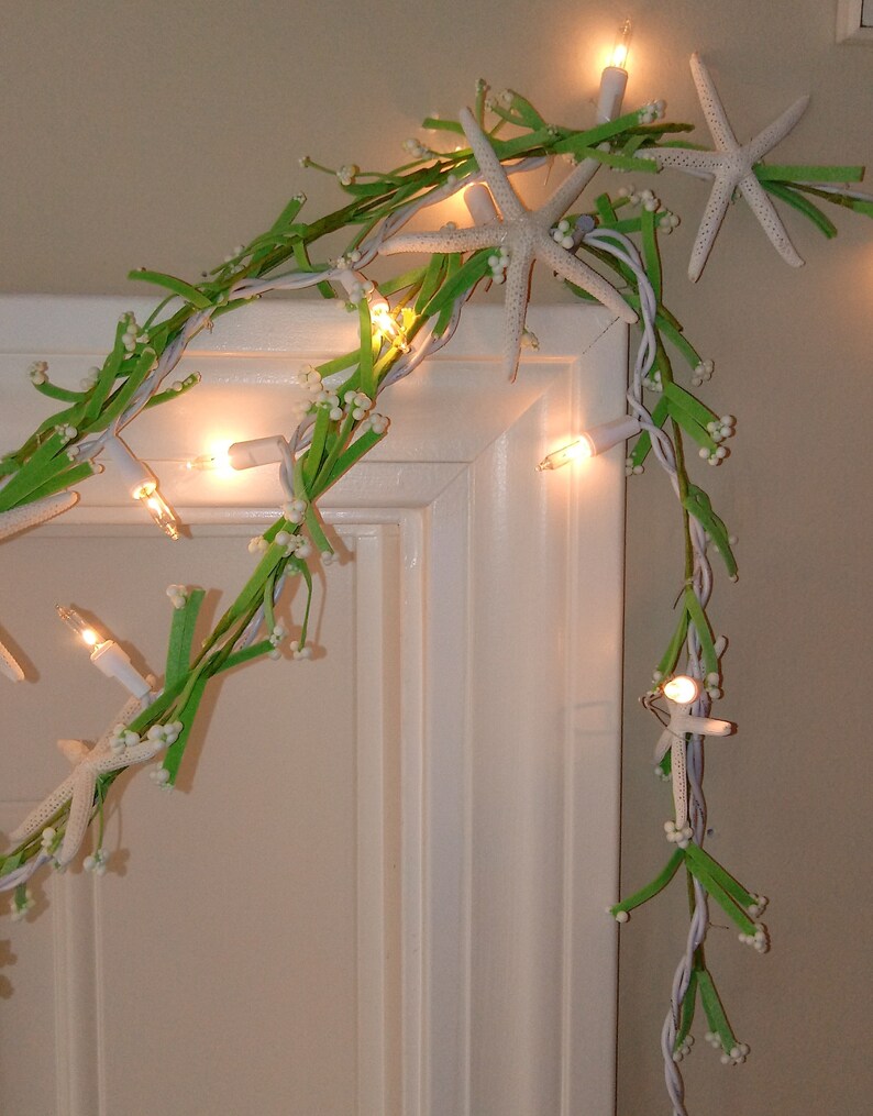 Lighted Beach Grass Garland With Starfish - Beach Decor - Etsy