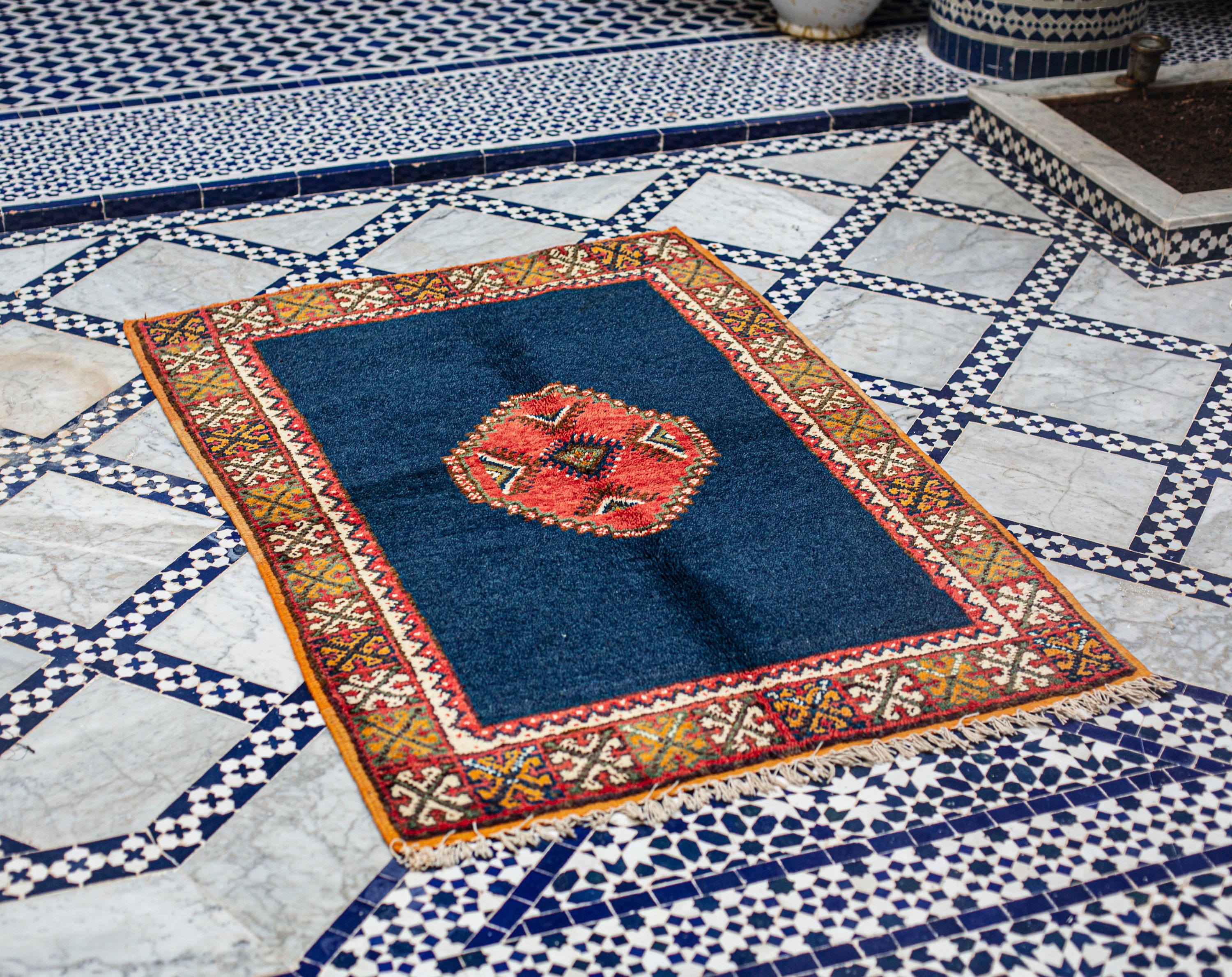 Navy Blue Moroccan Taznakht Rug Carpet Center Red Rhombus Tapis Berbere ...
