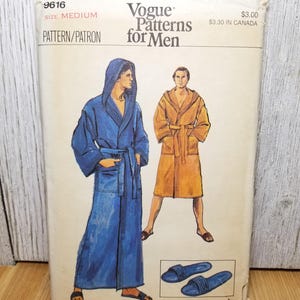 Vogue 9616 VINTAGE Men's Robe and Slippers Pattern Vogue Patterns for ...