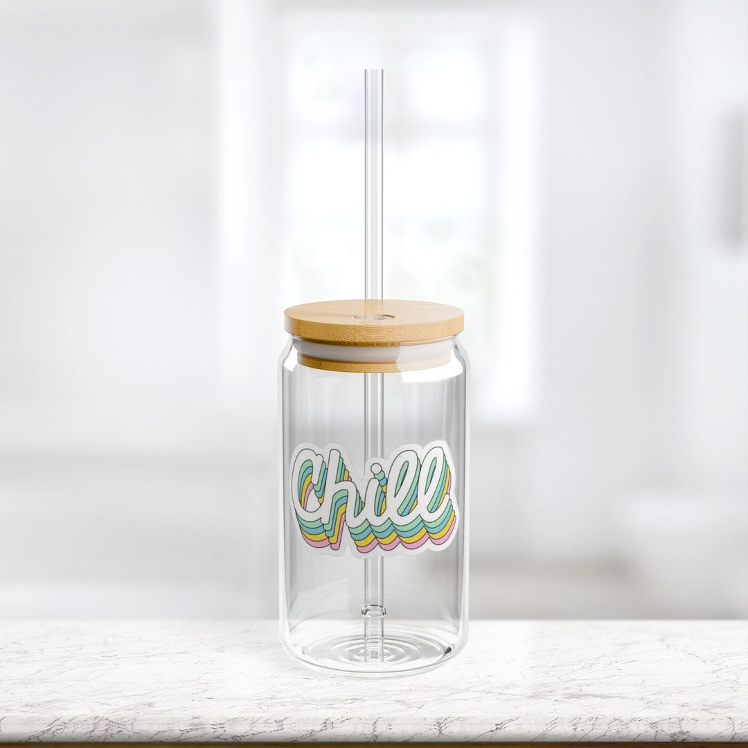 Chill Retro Graphic Summer Sipper Glass, 16oz Iced Coffee Tea Lemonade ...