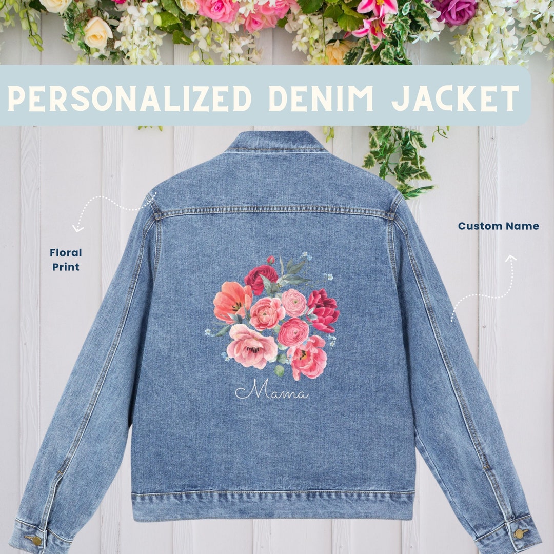 Personalized Name Denim Jacket, Mom Mama Grandma, Mother's Day Floral ...