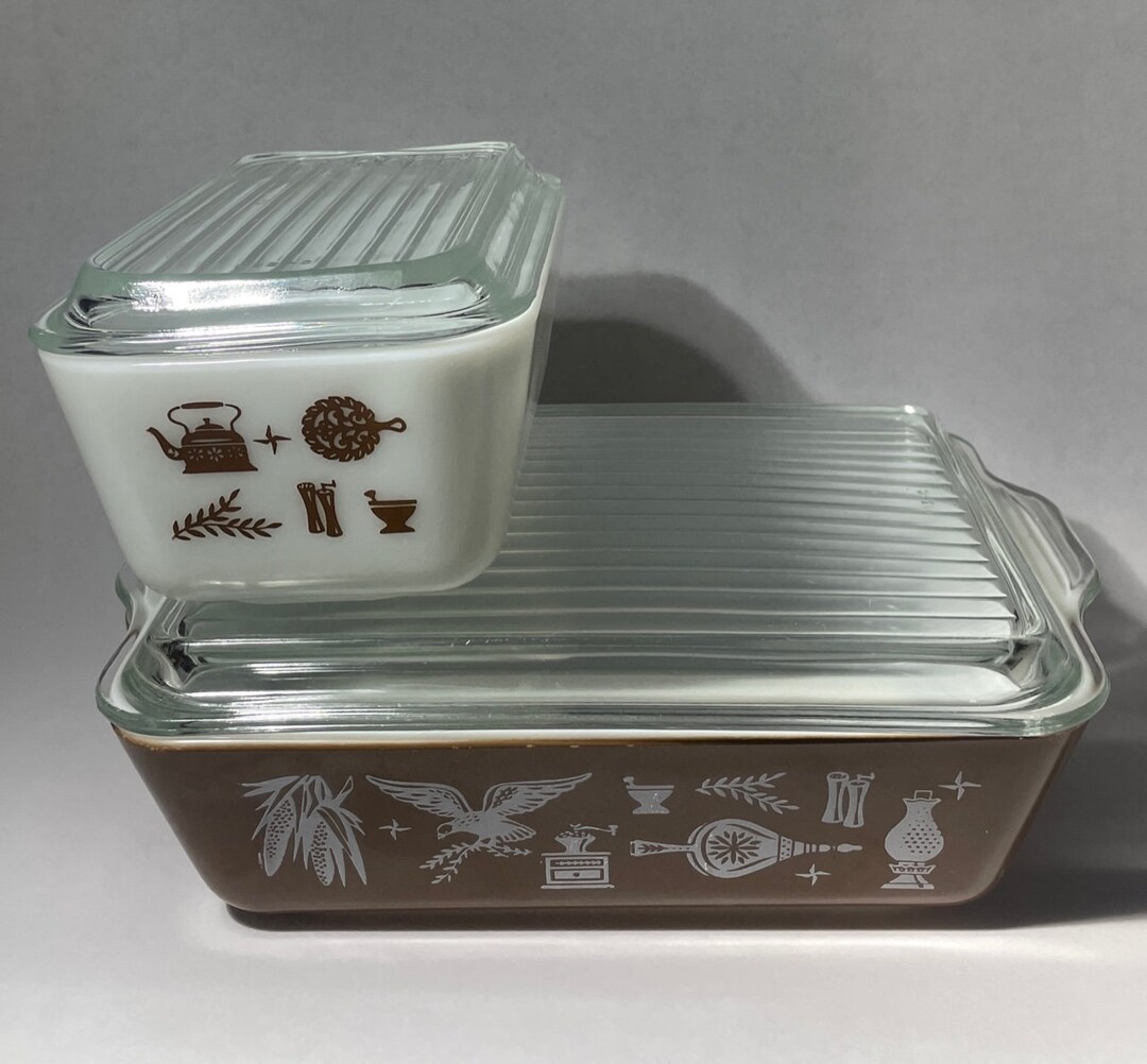 SET of 2 Vintage Pyrex Early American Refrigerator Boxes With Ribbed ...