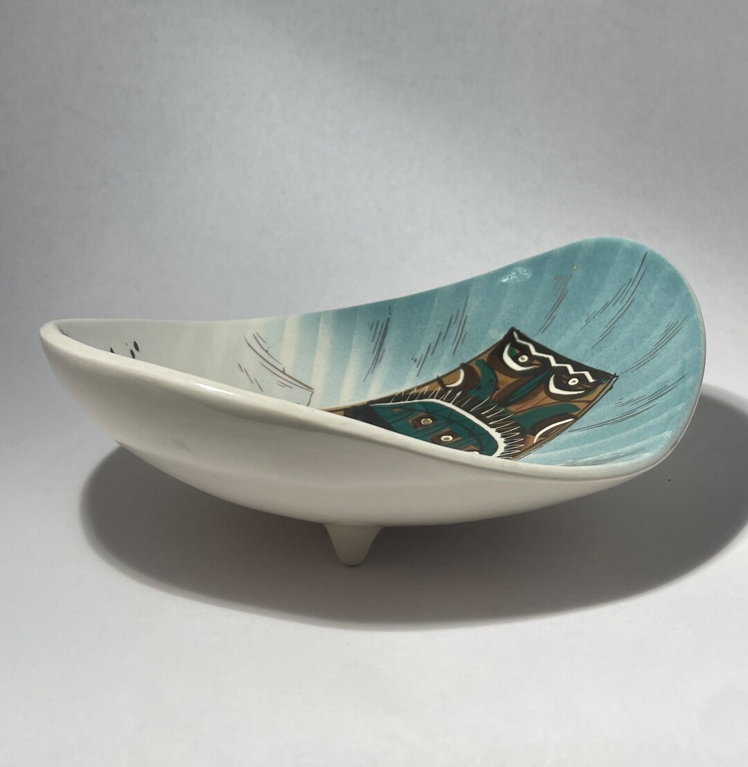 Sascha Brastoff Biomorphic Pottery MCM Bowl Featuring Totem Pole Alaska ...