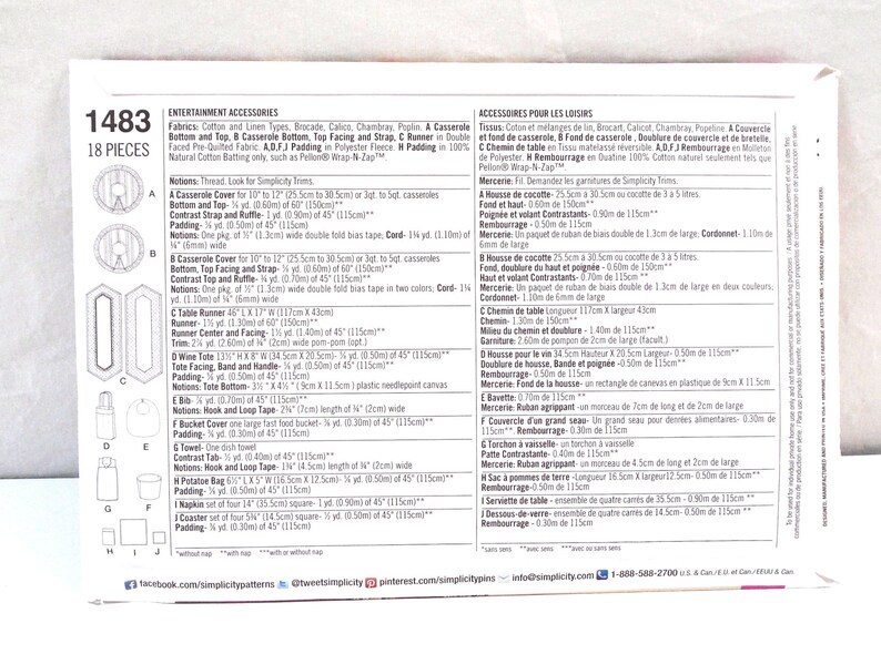 Simplicity 1483, Sewing Pattern for Casserole Covers, Table Runner ...