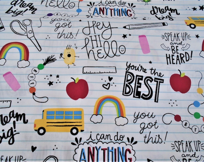 Back to School Fabric, I Can Do Anything School Notebook Cotton Fabric ...