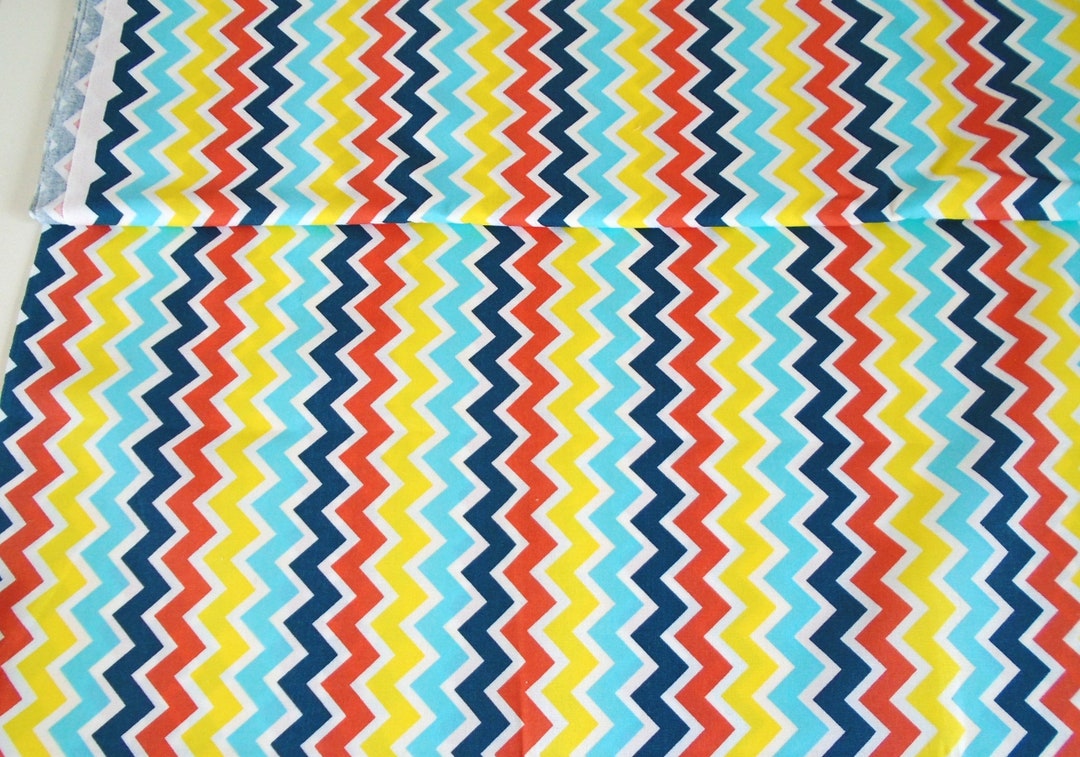 Small Multi-color Chevron Fabric by the Yard, Chevron Cotton Fabric ...
