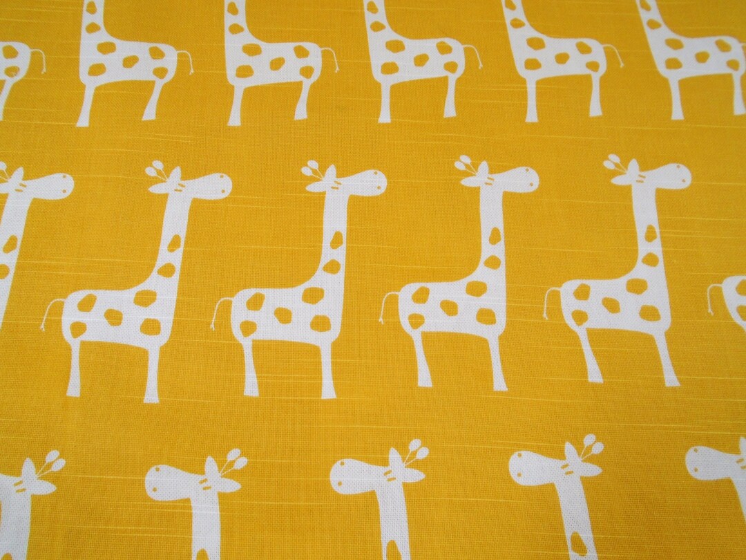 Giraffes "stretch" Yellow and White Print, Premier Prints Fabric by the ...
