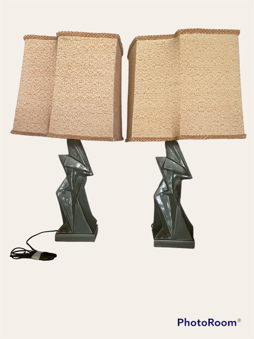 1950s Cubist Green Ceramic Table Lamps Original Shades - Etsy