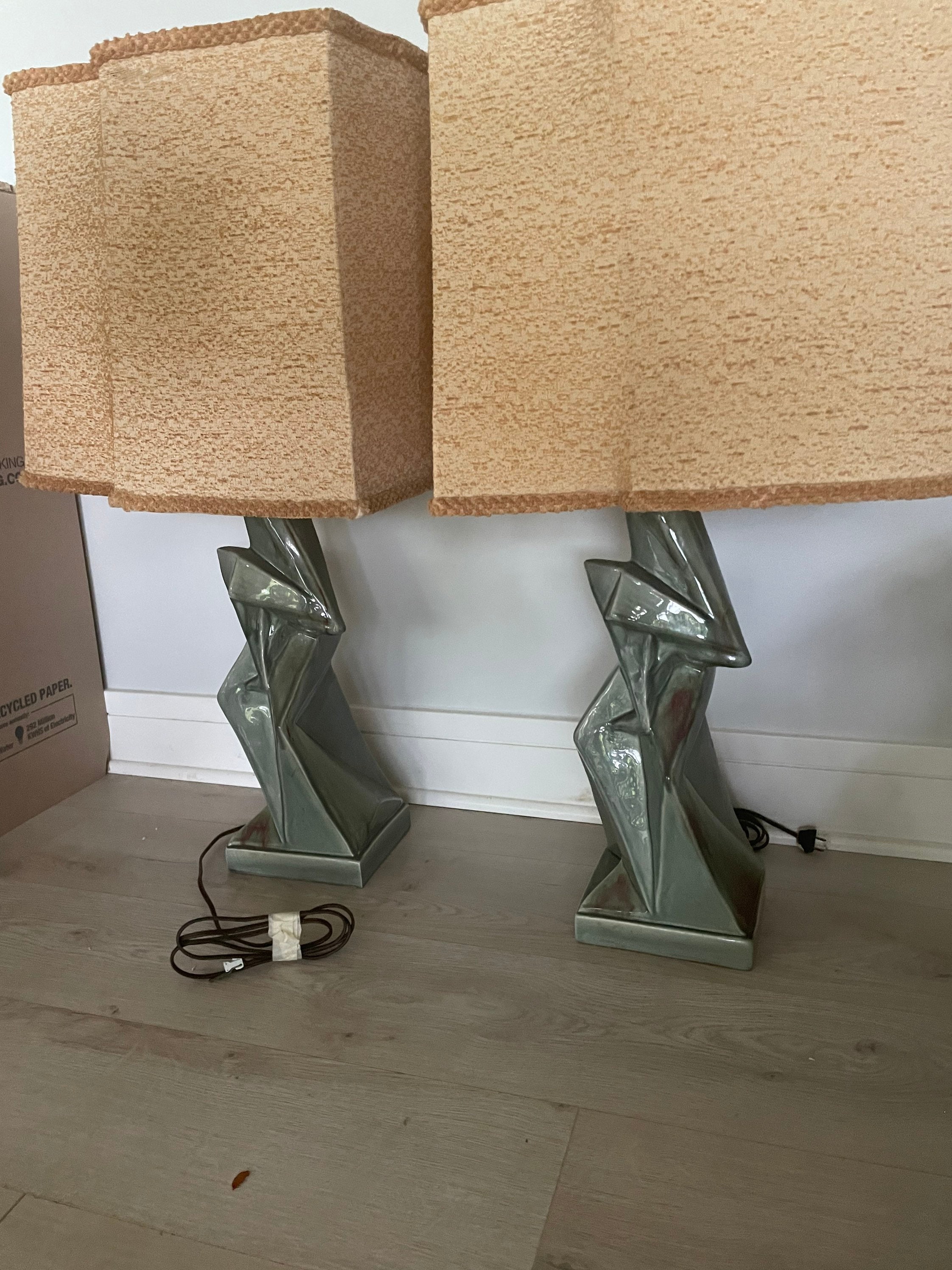 1950s Cubist Green Ceramic Table Lamps Original Shades - Etsy