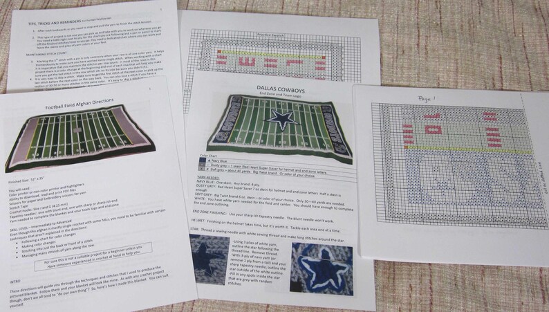 Pattern Chart and Directions for Crochet Football Field Afghan Blanket ...