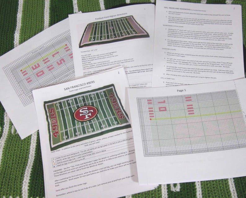 Pattern Chart and Directions for Crochet Football Field Afghan Blanket ...