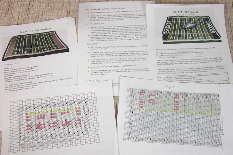 Pattern Chart for Crochet Football Field Afghan Blanket - Philadelphia ...