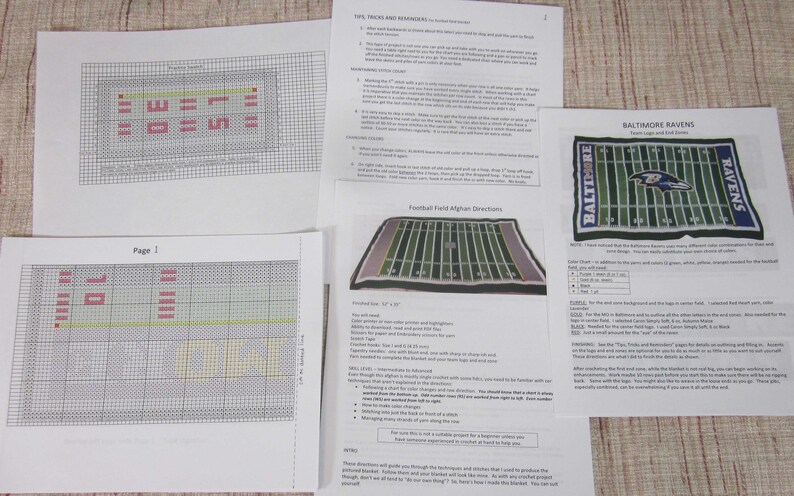 Pattern Chart for Crochet Football Field Afghan Blanket - Baltimore ...