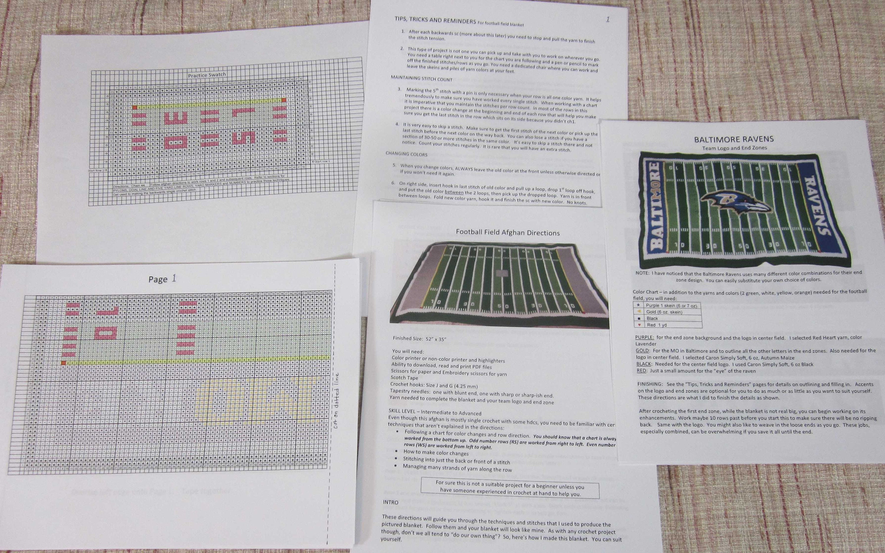 Pattern Chart for Crochet Football Field Afghan Blanket - Baltimore ...
