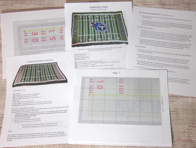 Pattern Chart to Crochet Football Field Afghan Blanket - Tennessee ...