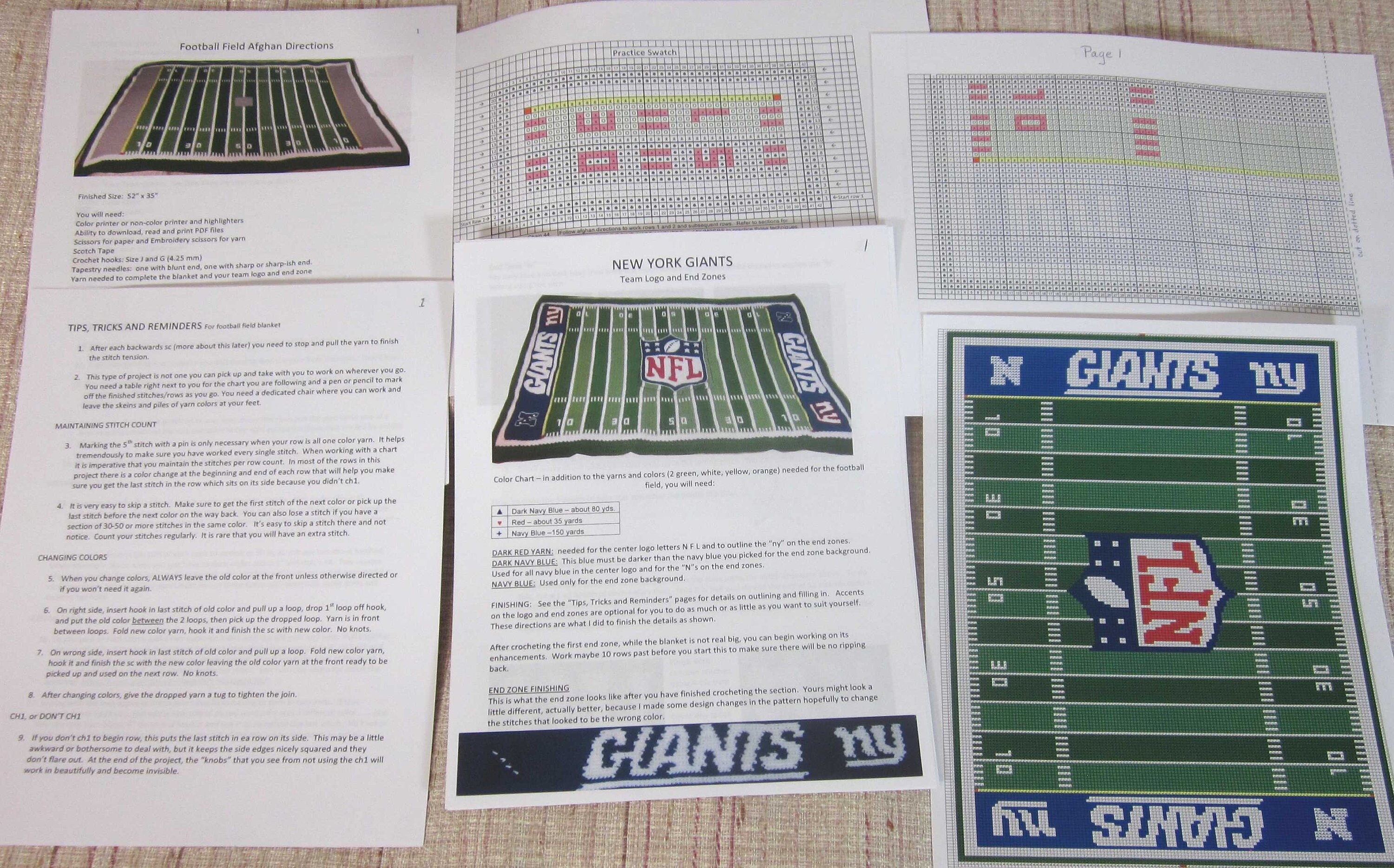 Pattern Chart for Crochet Football Field Afghan Blanket New - Etsy