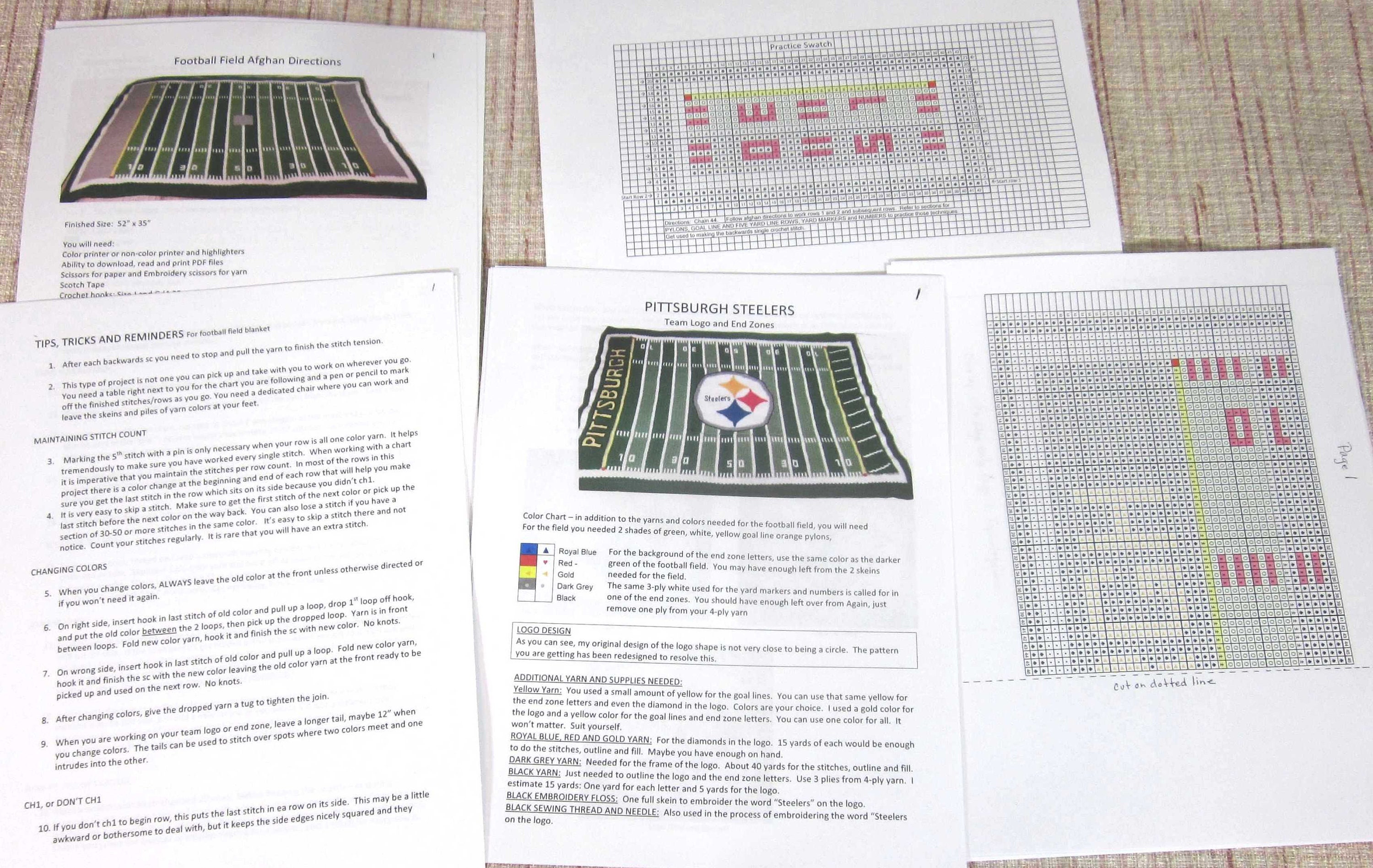 Pattern Chart for Crochet Football Field Afghan Blanket Pittsburgh ...