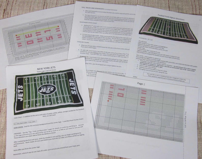 Pattern Chart for Crochet Football Field Afghan Blanket - New York Jets ...
