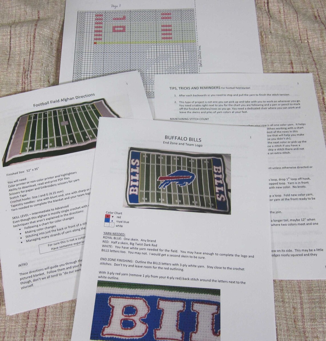 Pattern Chart for Crochet Football Field Afghan Blanket - Buffalo Bills ...