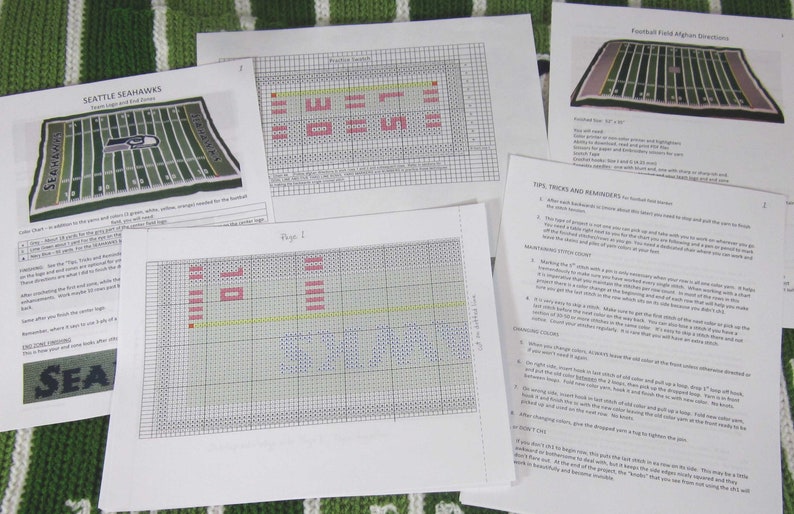 Pattern Chart and Directions for Crochet Football Field Afghan Blanket ...