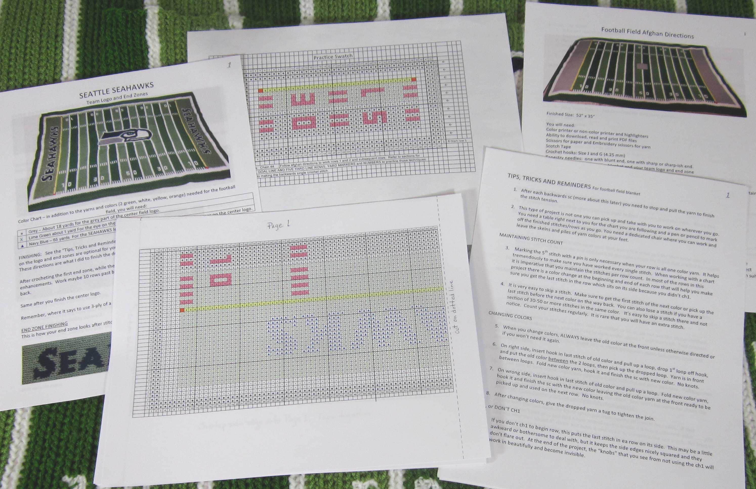 Pattern Chart and Directions for Crochet Football Field Afghan Blanket ...