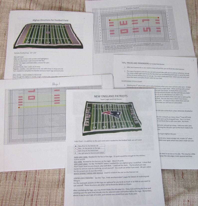 Pattern Chart for Crochet Football Field Afghan Blanket - New England ...