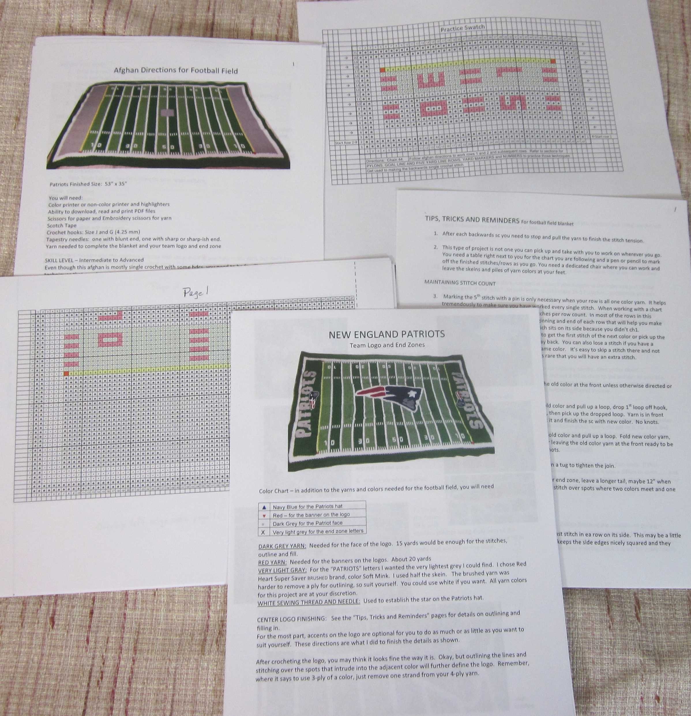 Pattern Chart for Crochet Football Field Afghan Blanket New England ...