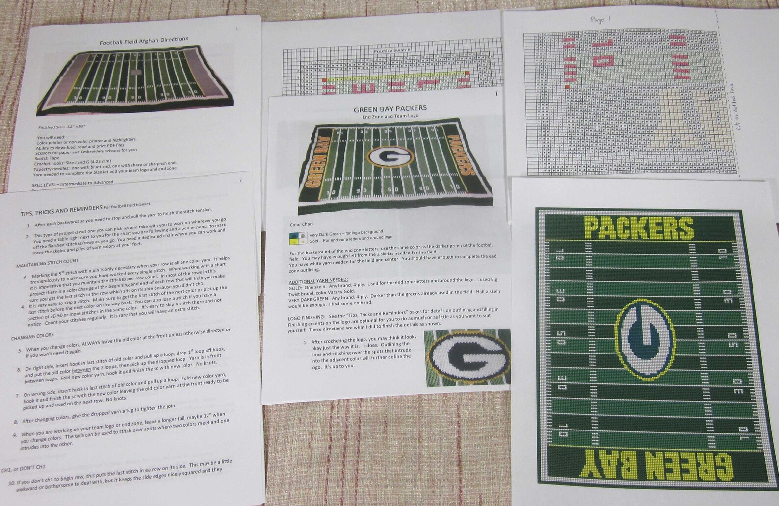 Pattern Chart for Crochet Football Field Afghan Blanket - Etsy Canada