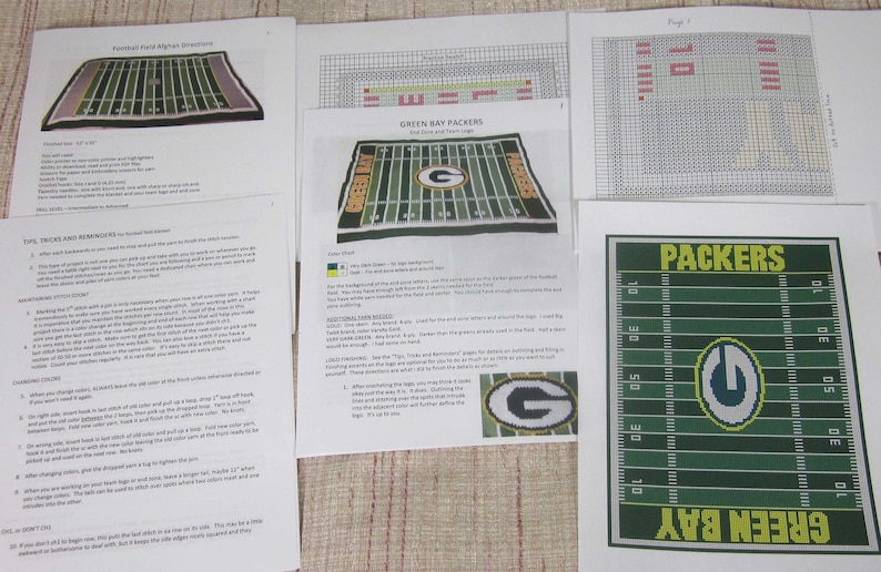 Pattern Chart for Crochet Football Field Afghan Blanket - Green Bay ...