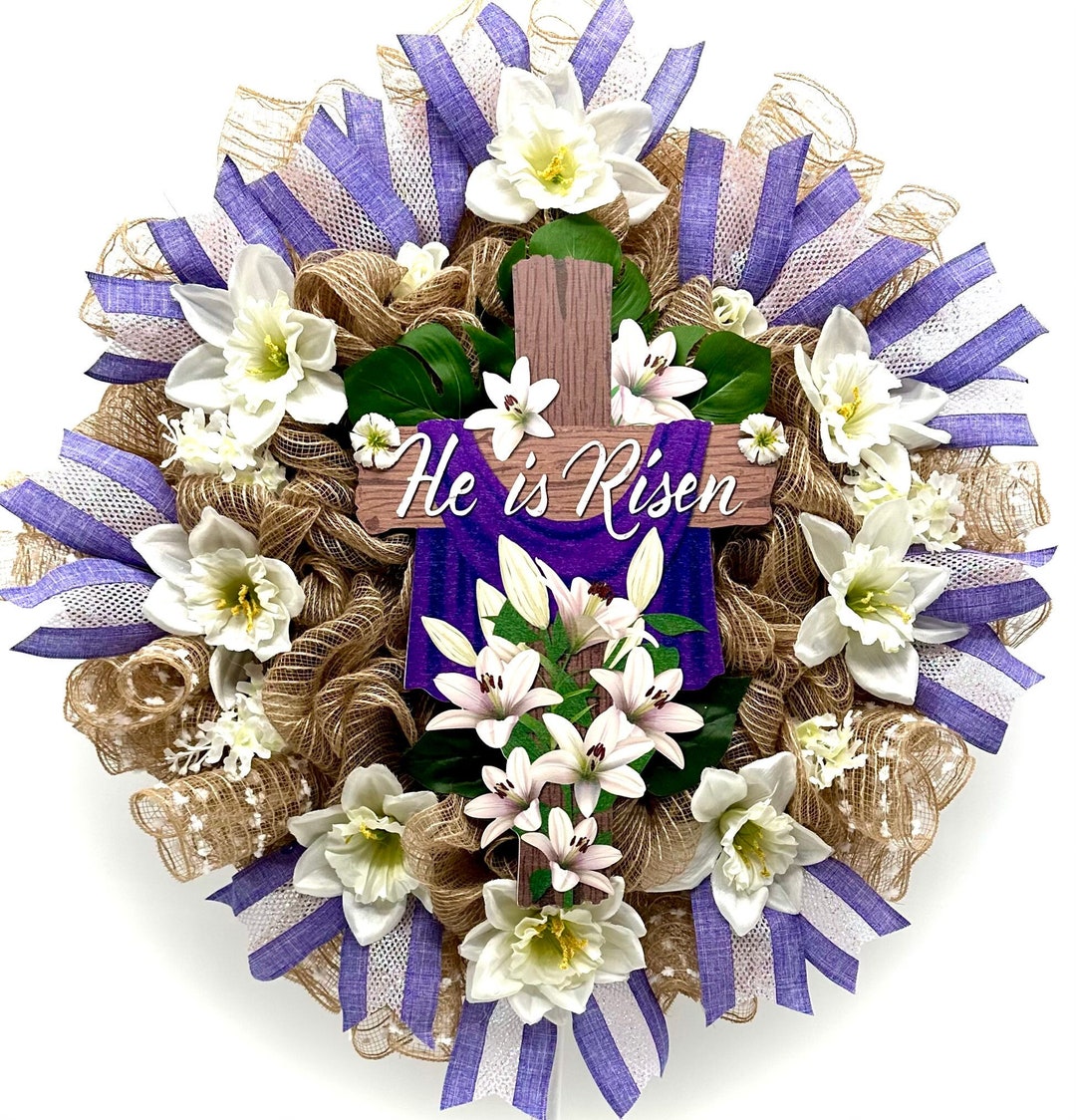 Easter Wreath, He is Risen Cross Wreath, Cross Wreath, Religious Wreath ...