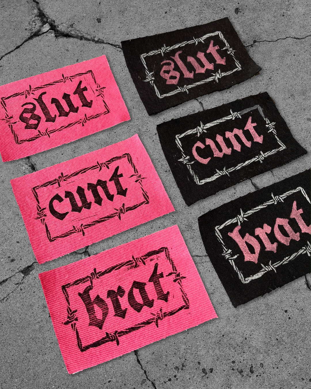 SLUT / CUNT / BRAT Barbed Wire Linocut Block Printed Patches 4.5 X 3 - Etsy