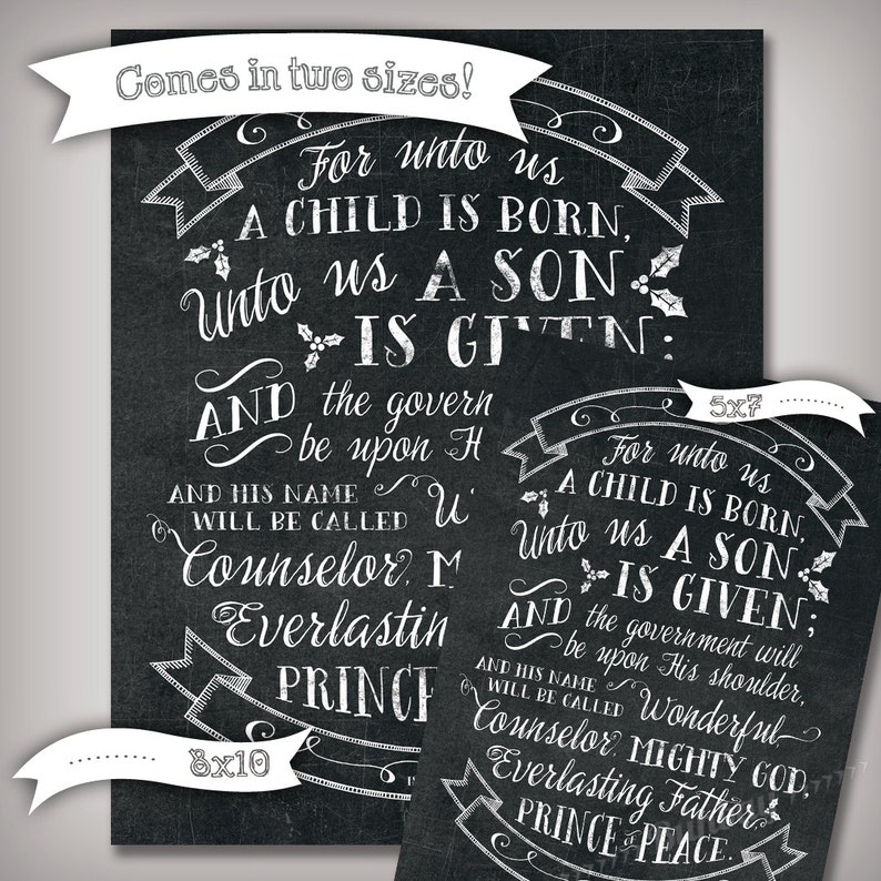 Unto Us A Child is Born - Isaiah 9:6 - Christmas Art - 8x10 & 5x7 ...
