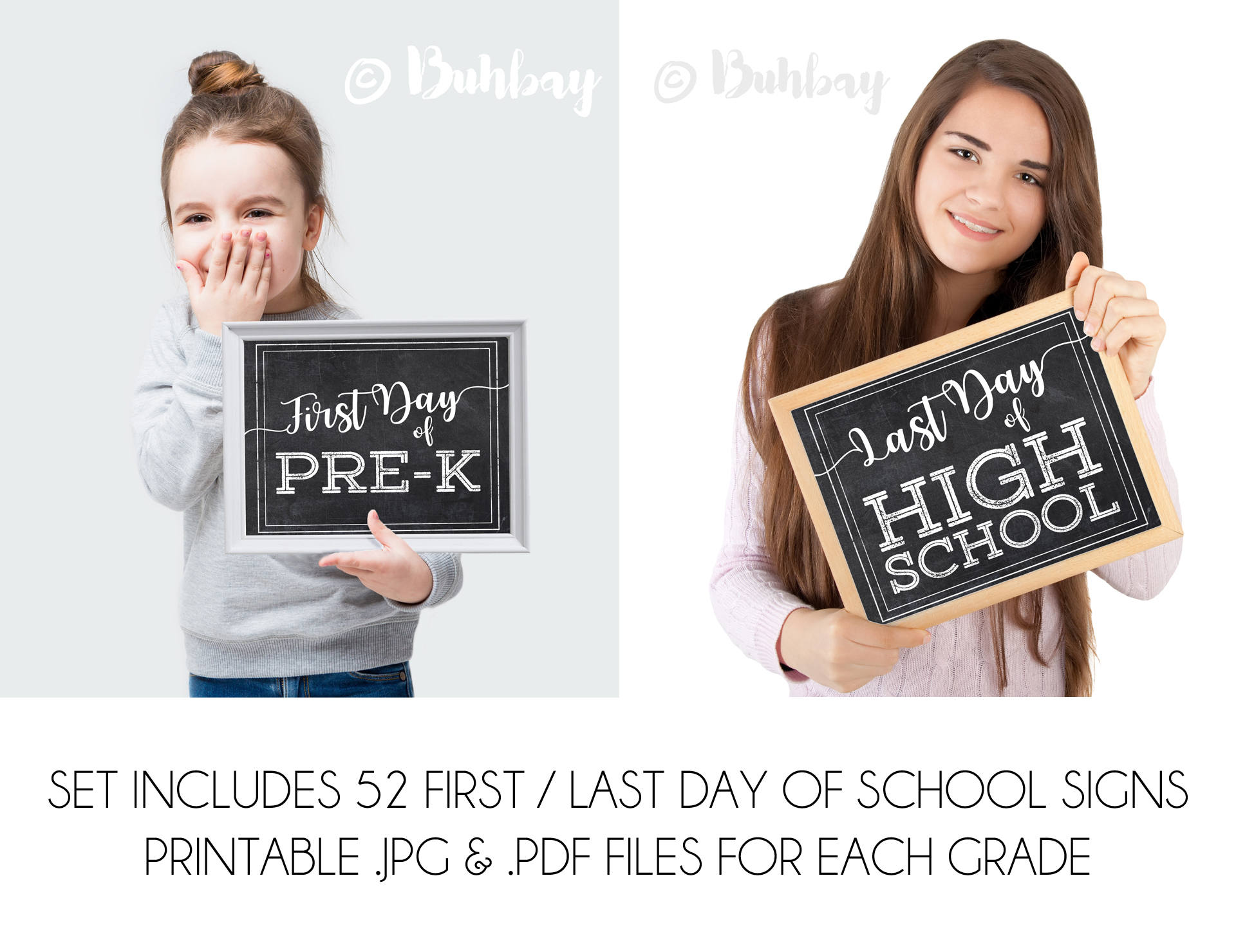 Mega Set of 52 First and Last Day of School Chalkboard Signs Printable ...