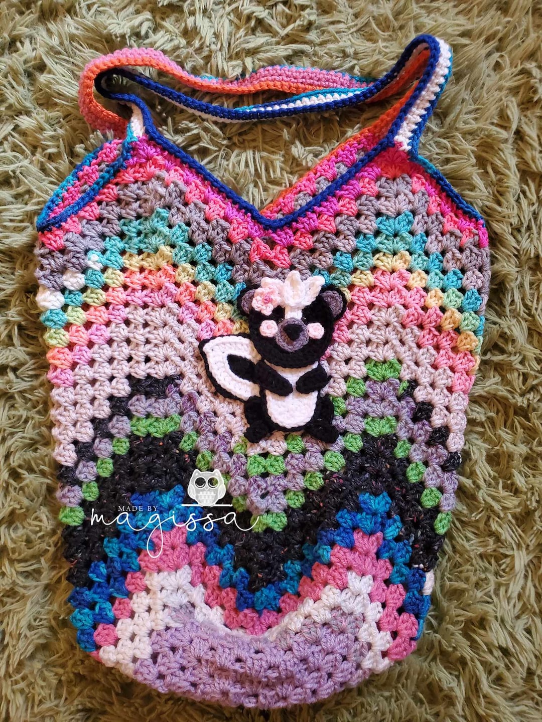 Granny Square Skunk Tote Bag - Handmade Crochet - Market Bag - Etsy